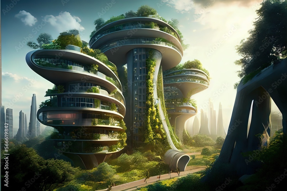 Generative Ai illustration of a city made up of a large contained ...