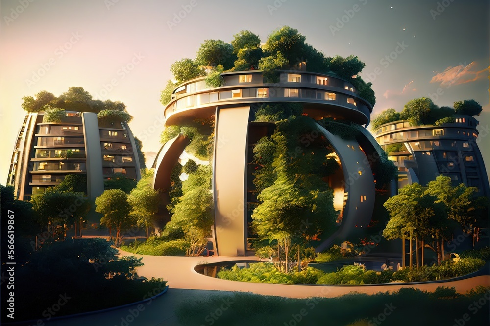 Generative Ai illustration of a city made up of a large contained ...