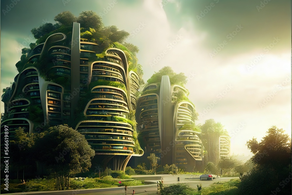 Generative Ai illustration of a city made up of a large contained ...