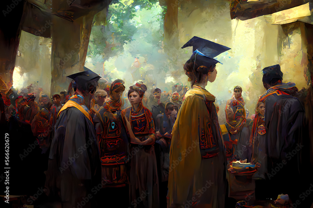 University Graduation ceremony in ancient times in Rome or Greece, in a ...
