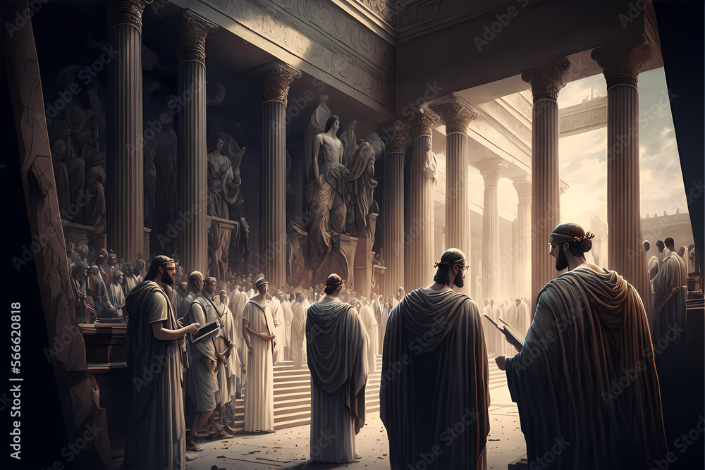 University Graduation ceremony in ancient times in Rome or Greece, in a ...