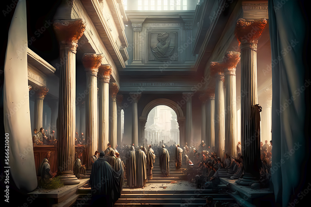 University Graduation ceremony in ancient times in Rome or Greece, in a ...