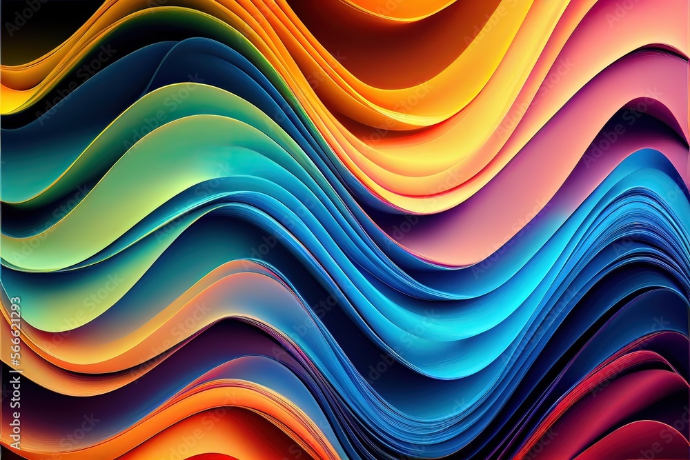 Generative AI illustration of Colorful wavy abstract layers as panorama ...