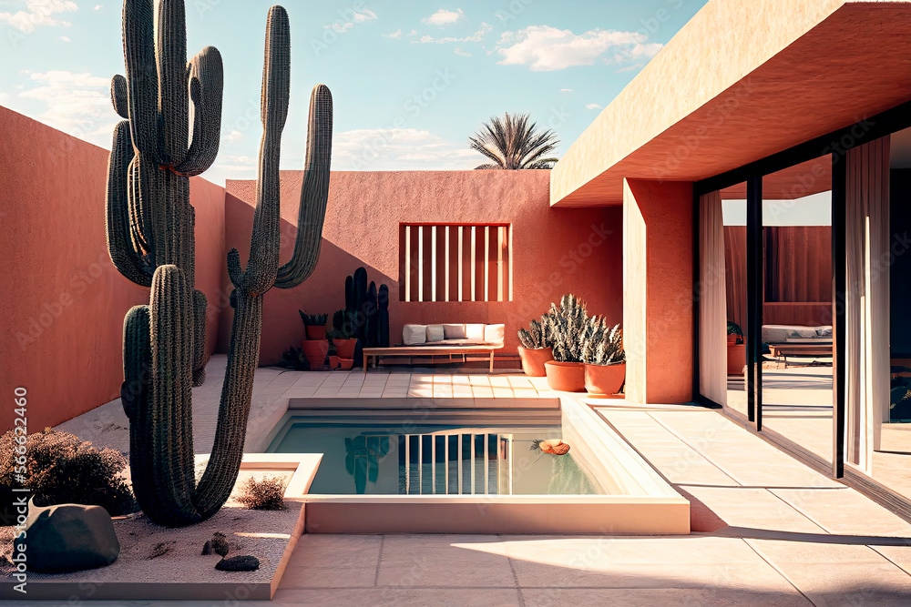 Desert architecture design with modern villa, pool and patio ...