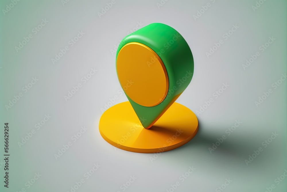 Isolated on a white road backdrop, a push pin serves as a location ...