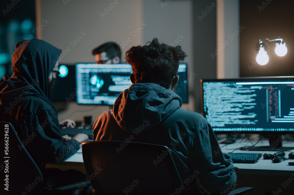 Back View Of A Hacker Coding Scripts For Cybersecurity Company Programming And Working From