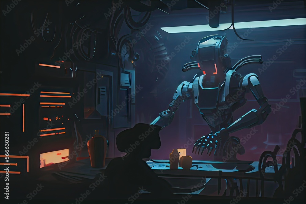 Generative AI illustration of humanoid robot working in research ...