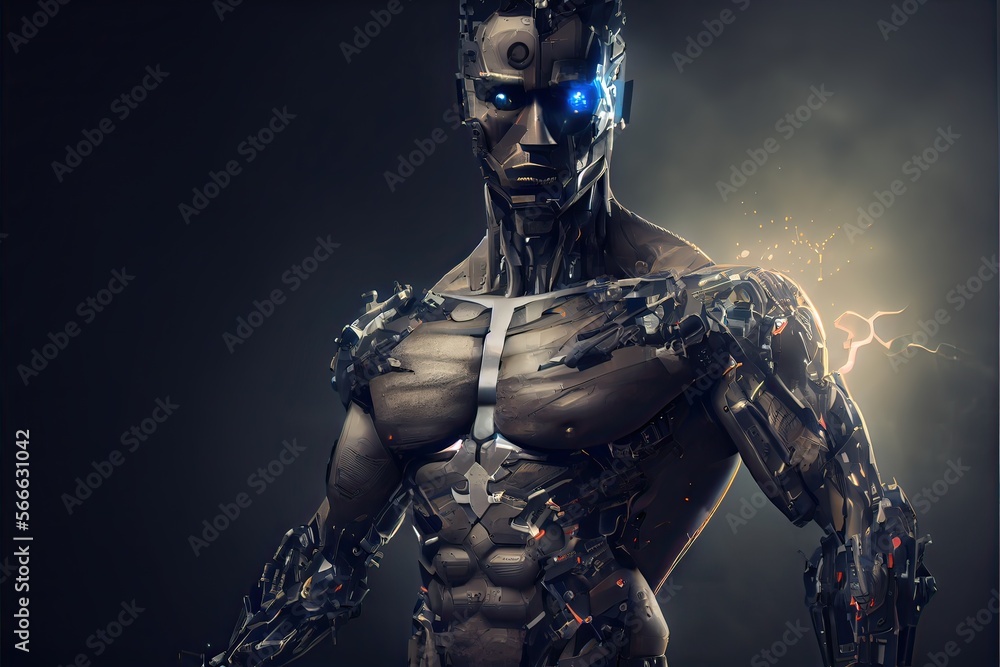Generative AI illustration of robot turning human still have skin, into ...