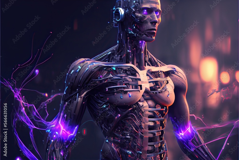 Generative AI illustration of robot turning human still have skin, into ...