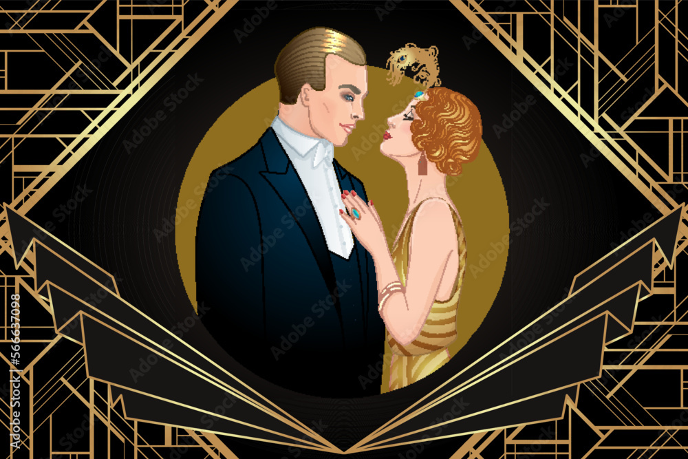 Flapper girl. Art deco 1920s style vintage invitation template design ...