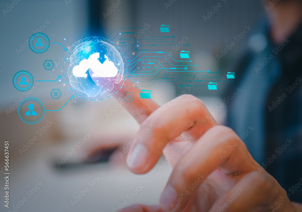 Cloud computing and technology concept.Man use Laptop with cloud ...