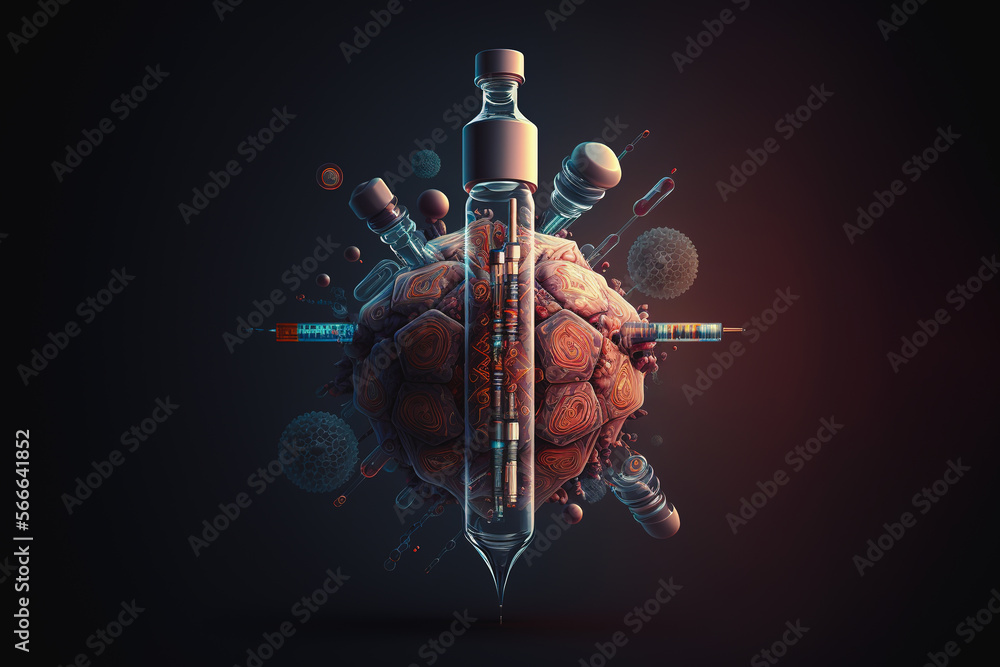 Generative AI illustration of flask with medicine from virus Stock ...