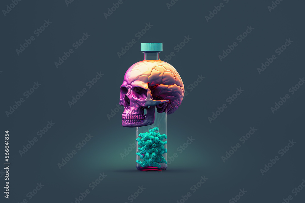 Generative AI illustration of glass bottle with scull Stock ...