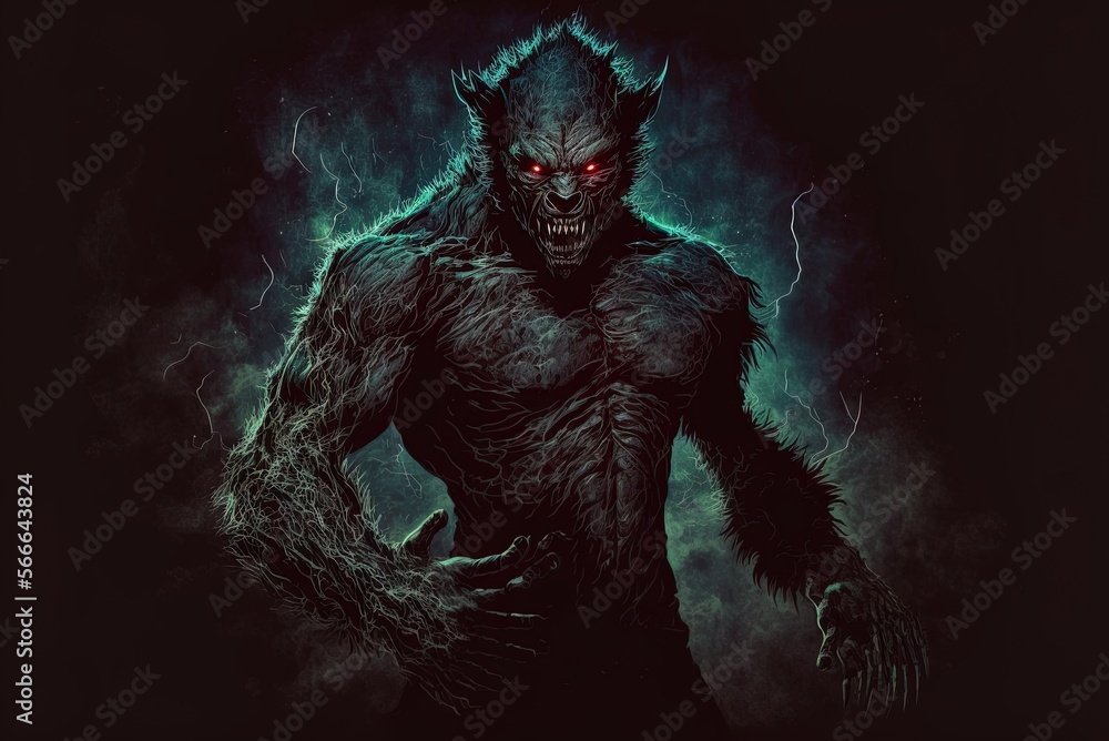 Frightening full-body black werewolf drawing Generative AI Stock ...