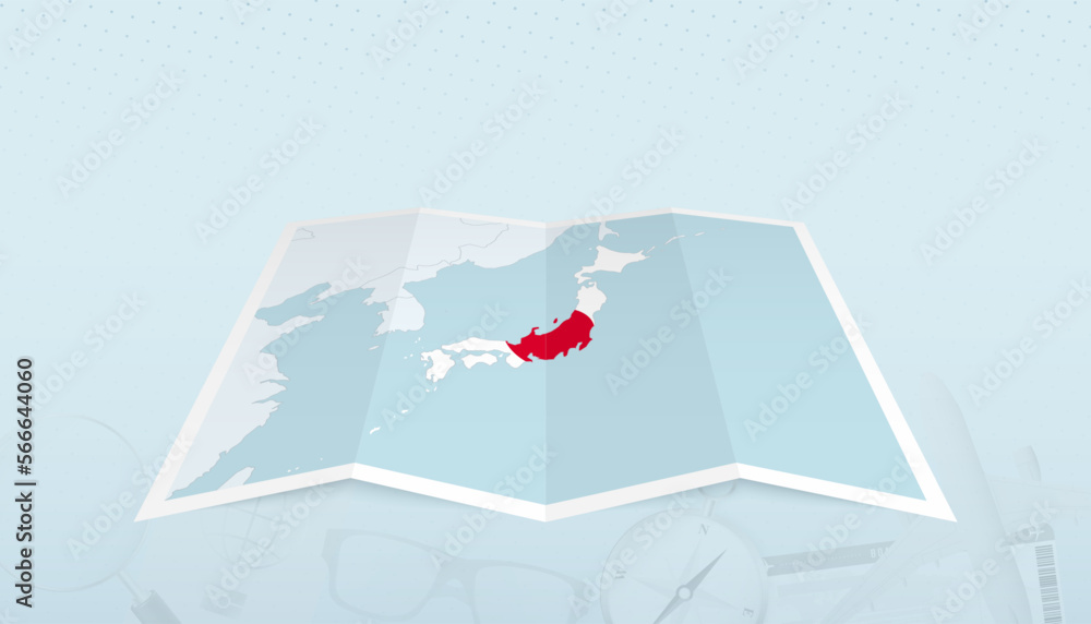 Map of Japan with the flag of Japan in the contour of the map on a trip ...
