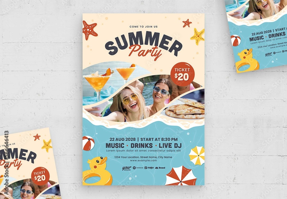 Summer Beach Flyer Poster Layout Stock Template | Adobe Stock