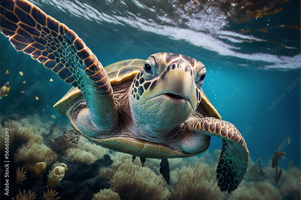 Turtle Diving Generative AI Stock Illustration | Adobe Stock