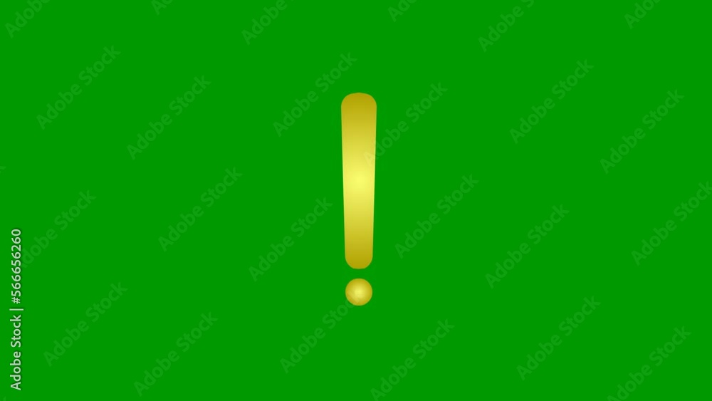 Animated golden symbol of exclamation mark. Radiance from rays around ...