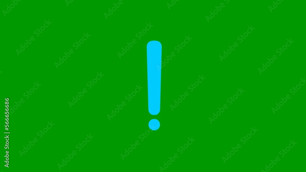 Animated blue symbol of exclamation mark. Radiance from rays around ...