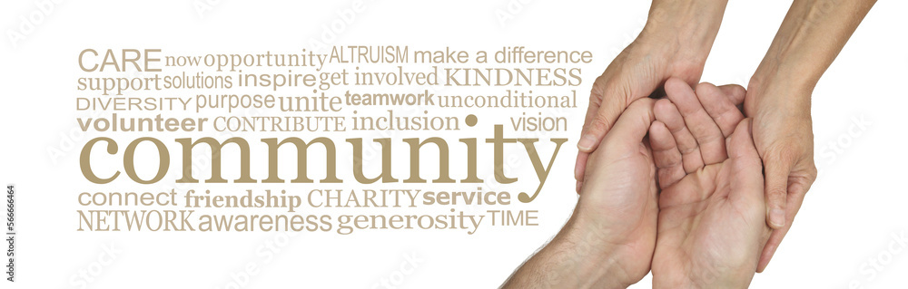 Care in the Community Message Banner - female hands gently cupped ...