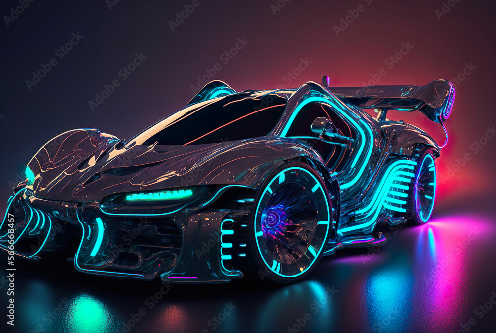 3d ultra realistic futuristic neon car. generative ai Stock ...