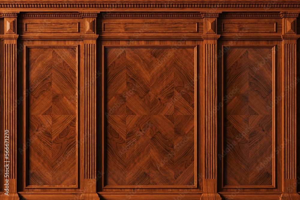 Classic wall with vintage mahogany wood panels Stock Photo | Adobe Stock