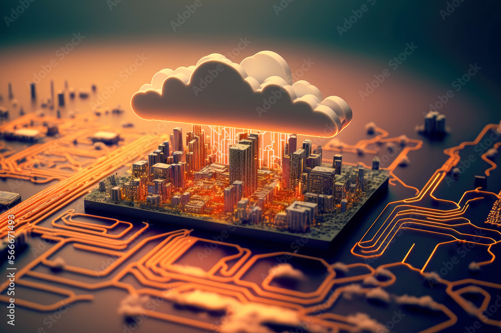 Cloud computing technology concept. Futuristic illustration AI ...