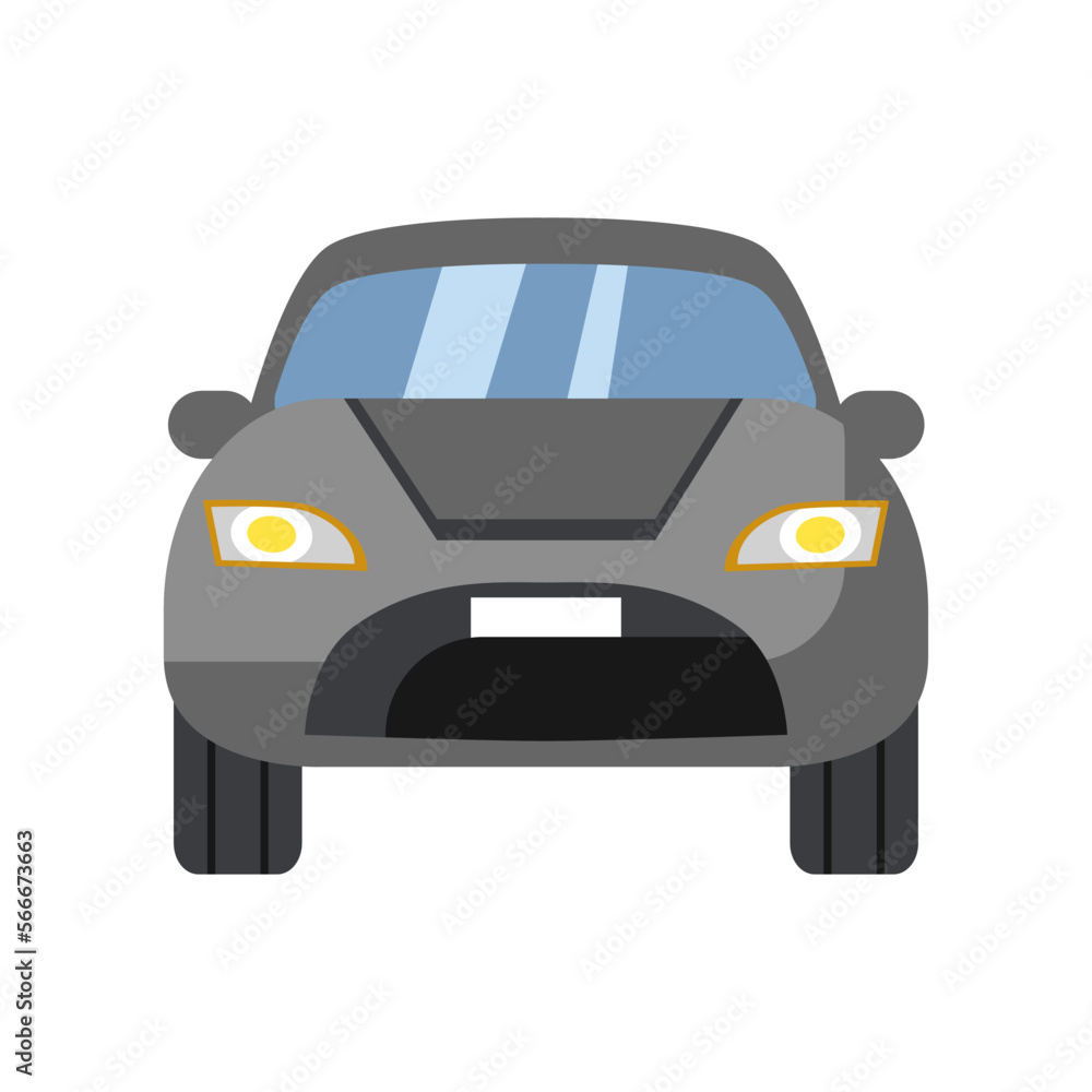Grey car front view cartoon vector illustration. Grey transport vehicle ...