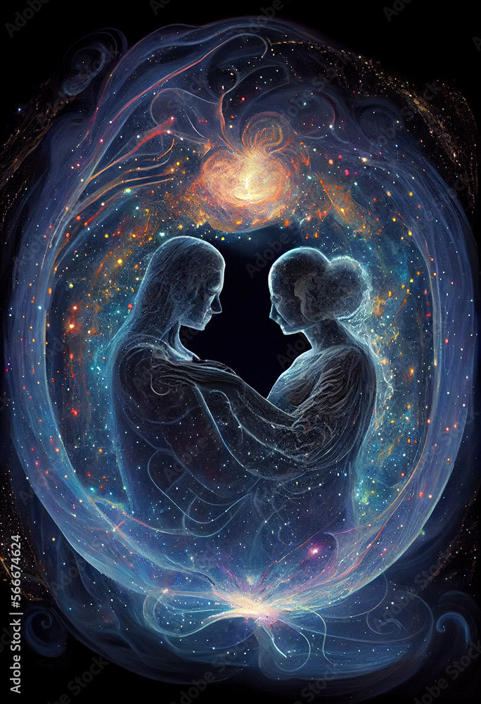 Cosmic Love: A Timeless Portrait of Two Spiritual Beings Entwined in an ...