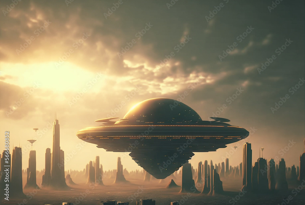 Generative ai science fiction scene with alien spaceship ...