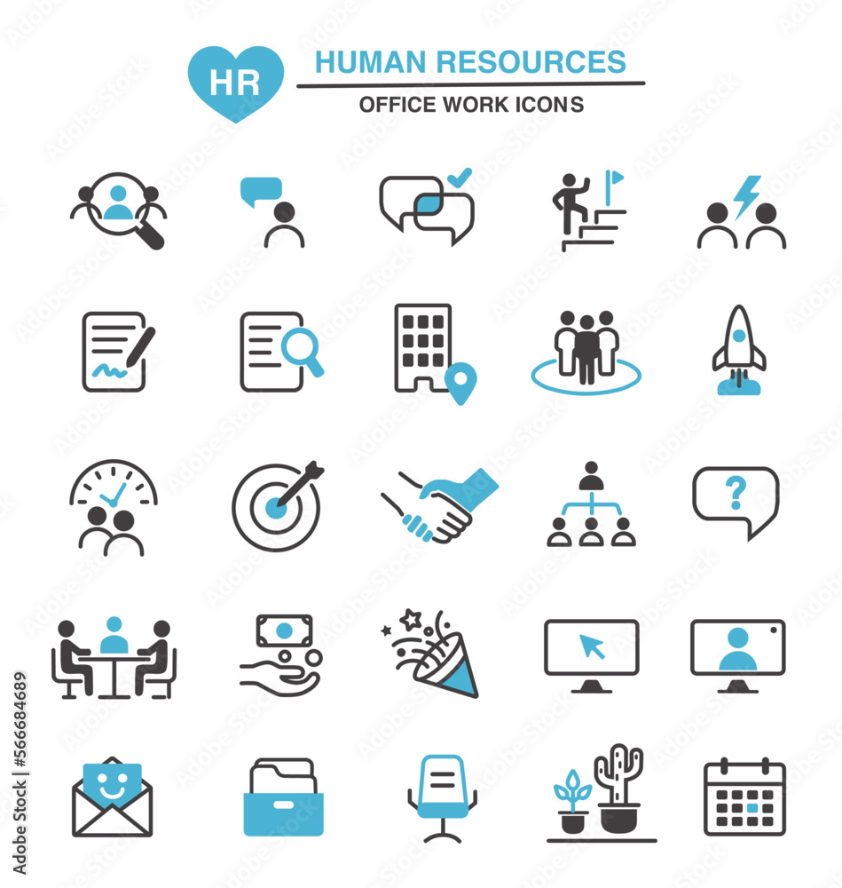 HR human resources goals icon set - vector duotone icons with editable ...