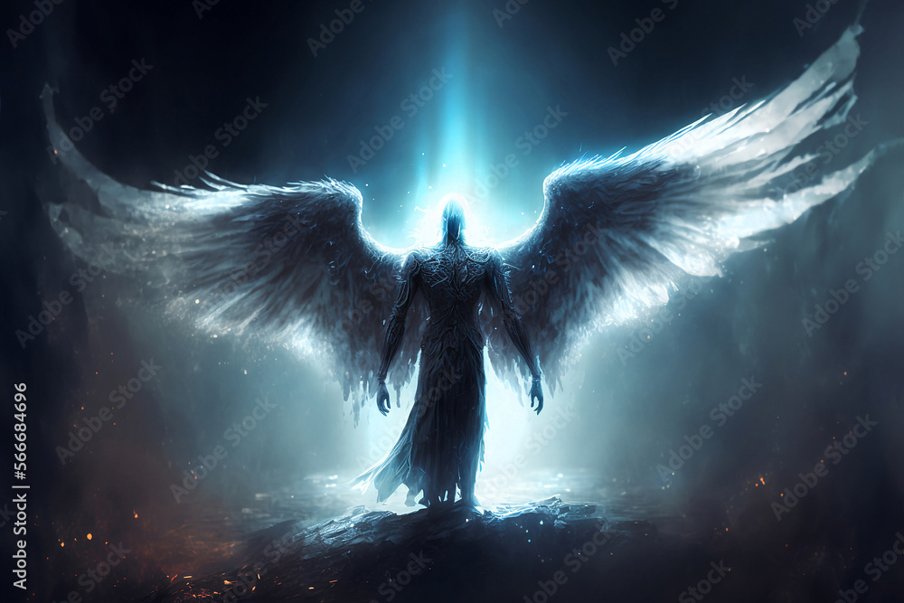 Large Angelic figure with wings unfurled. Generative AI, this image is ...