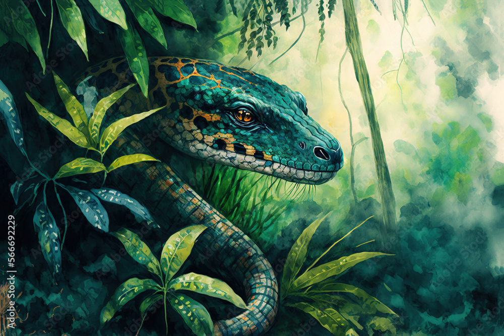 Digital watercolor painting of a snake in the jungle. 4k Wallpaper ...