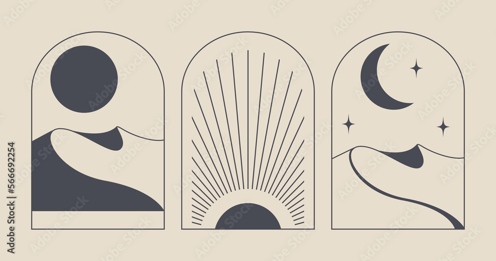 Abstract design of a desert logo template. Modern minimal linear badge ...