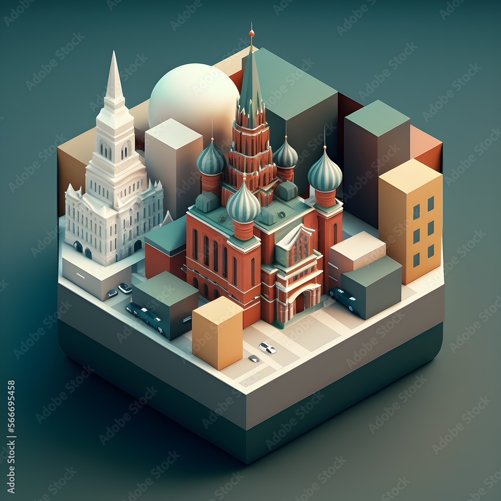 Isometric box, little Moscow, Moscow downtown in the center, 3d render ...