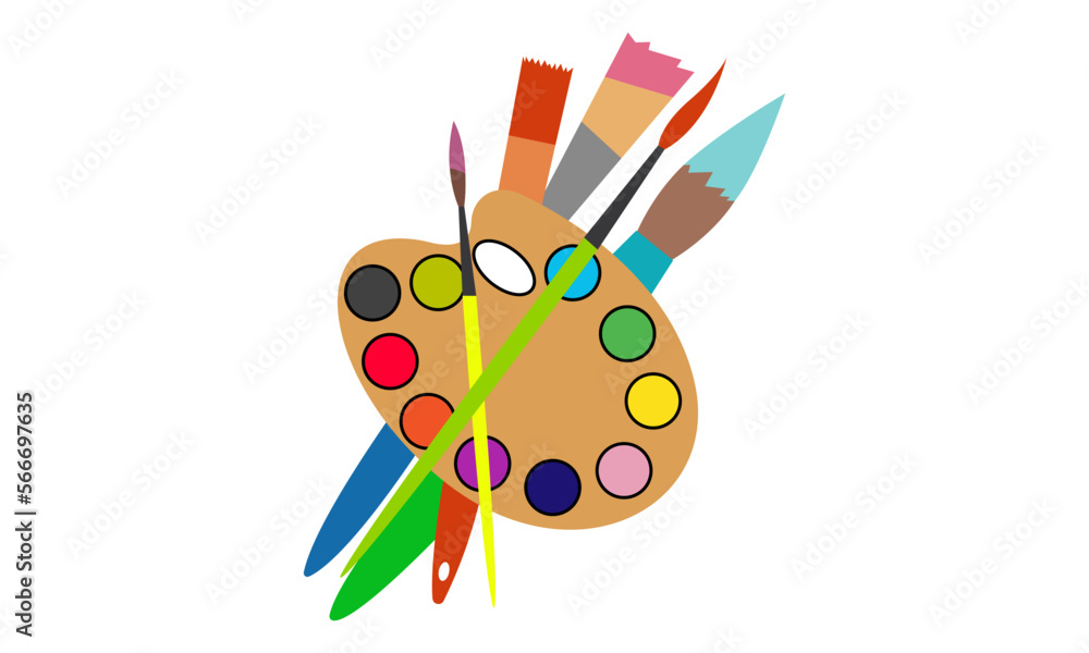 Art color palette with paintbrush drawing tools, Color Palette Icon and ...