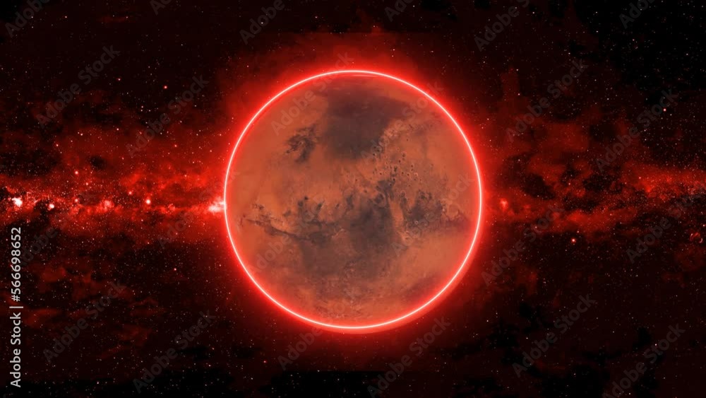 Glowing Mars planet Rotates on space or galaxy and stars milky way ...