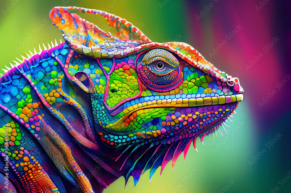 Chameleon's head and neck, the intricate patterns and textures of its ...