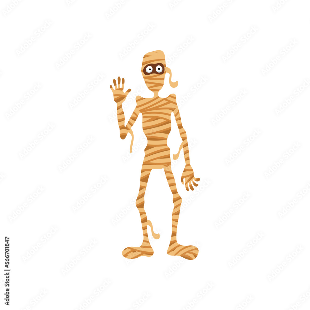 Funny spooky mummy waving hand vector illustration. Cartoon drawing of ...
