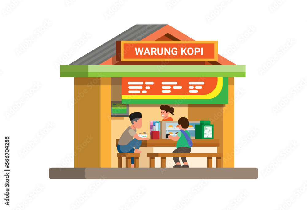 Warung Kopi is Indonesian traditional Coffee Shop building flat cartoon ...
