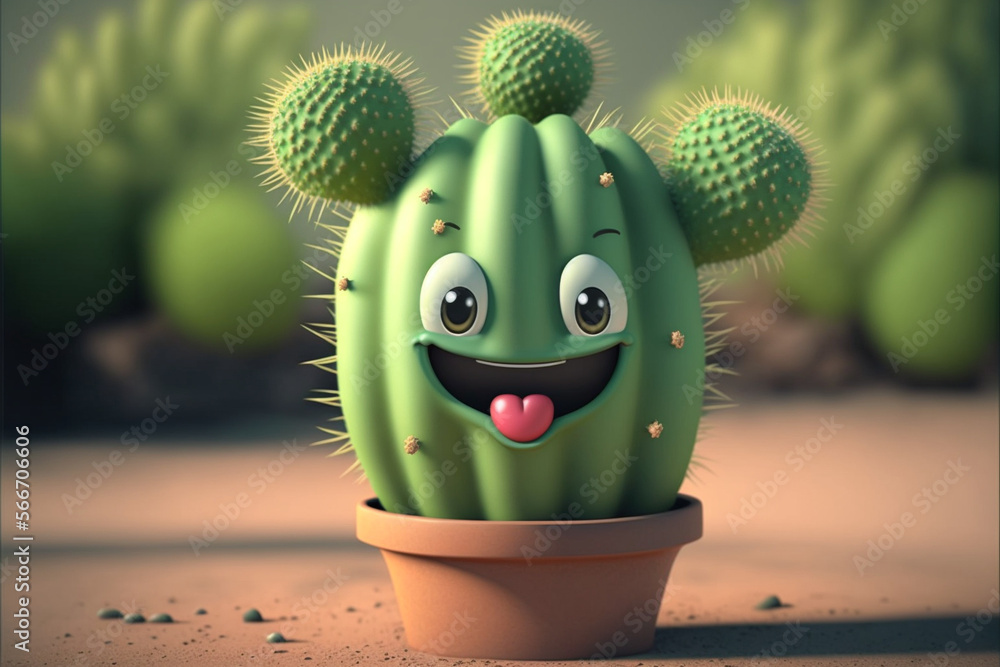 Cute smiling cartoon cactus Character, Generative AI. Stock ...