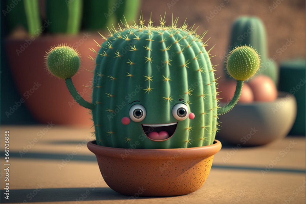 Cute smiling cartoon cactus Character, Generative AI. Stock ...