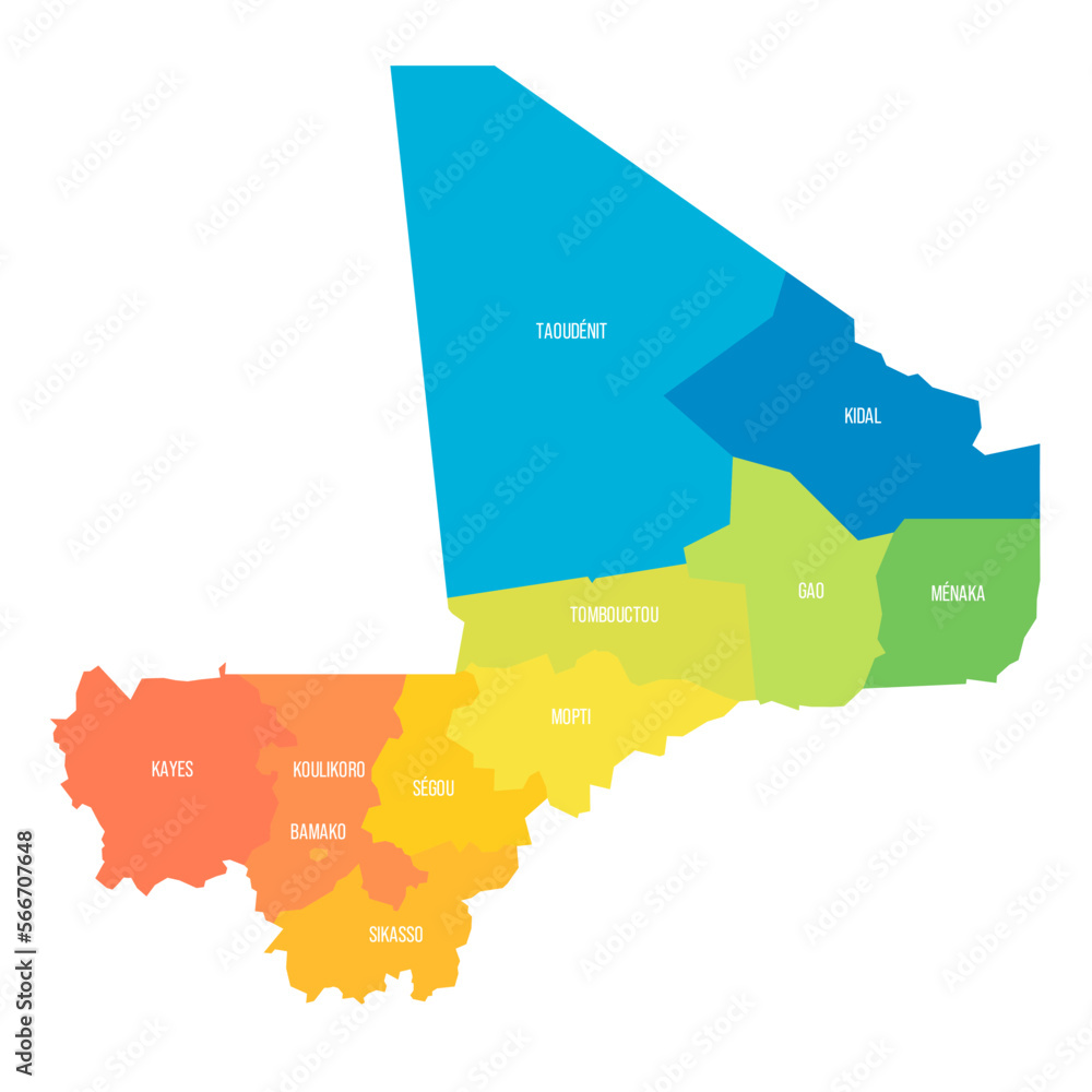 Mali political map of administrative divisions Stock Vector | Adobe Stock
