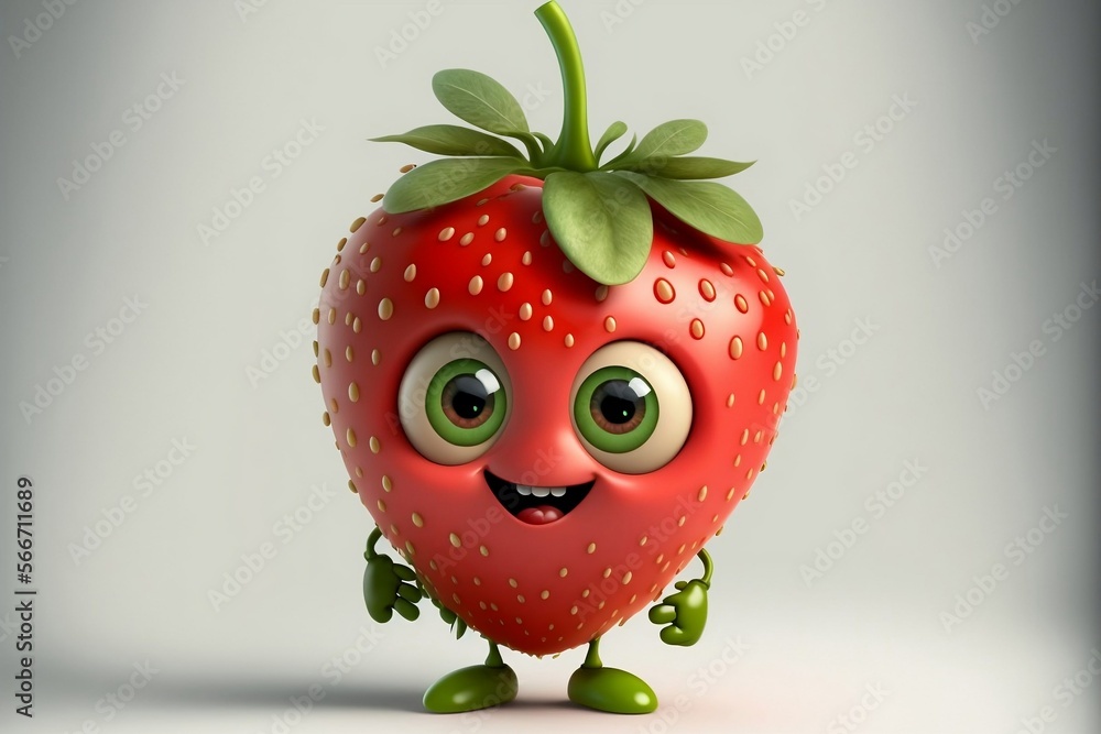 Cute cartoon strawberry character, animated with a face. Generative AI ...