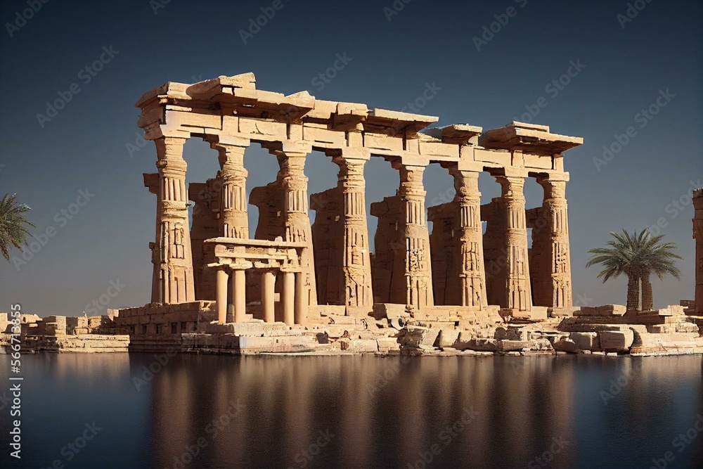 The beautiful temple of Philae and the Greco-Roman buildings seen from ...