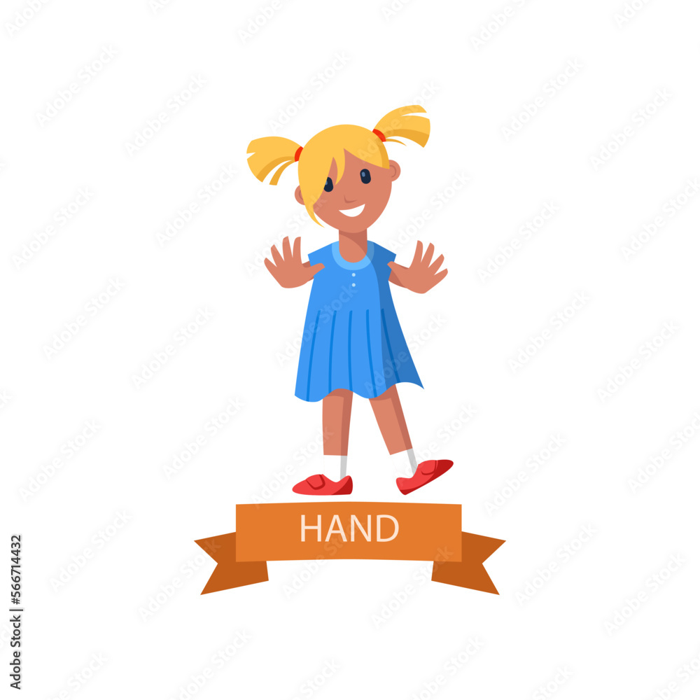 Cartoon girl showing hands vector illustration. Comic kid showing palms ...