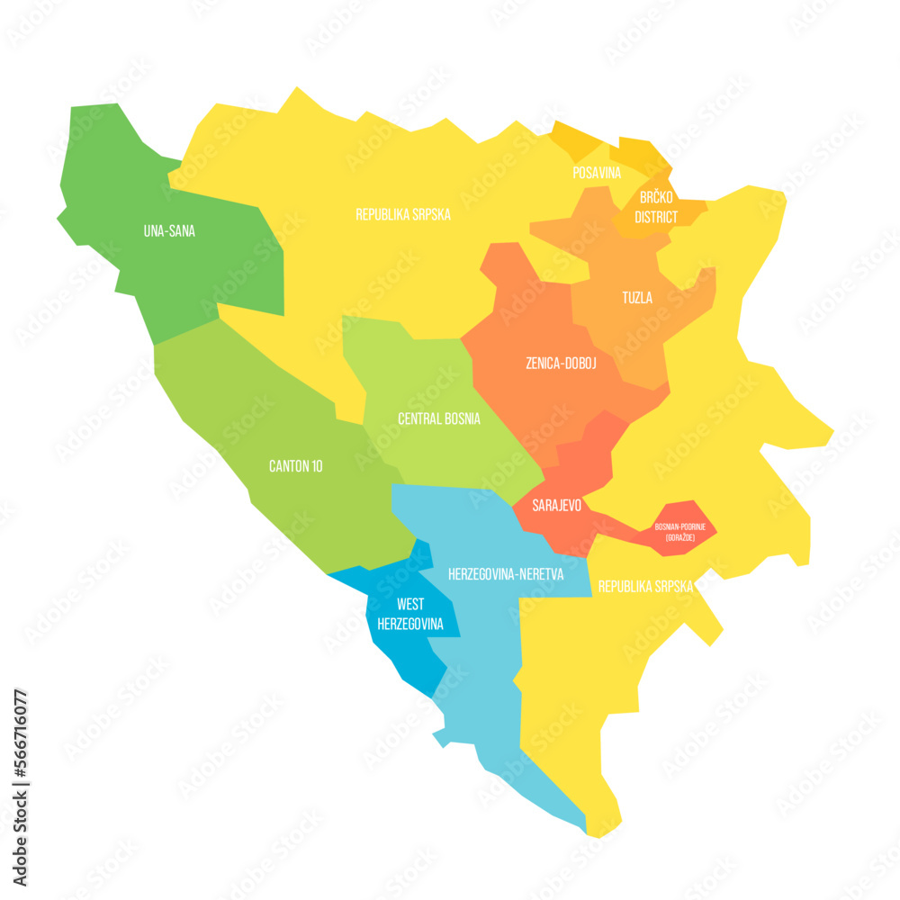 Bosnia and Herzegovina political map of administrative divisions Stock ...