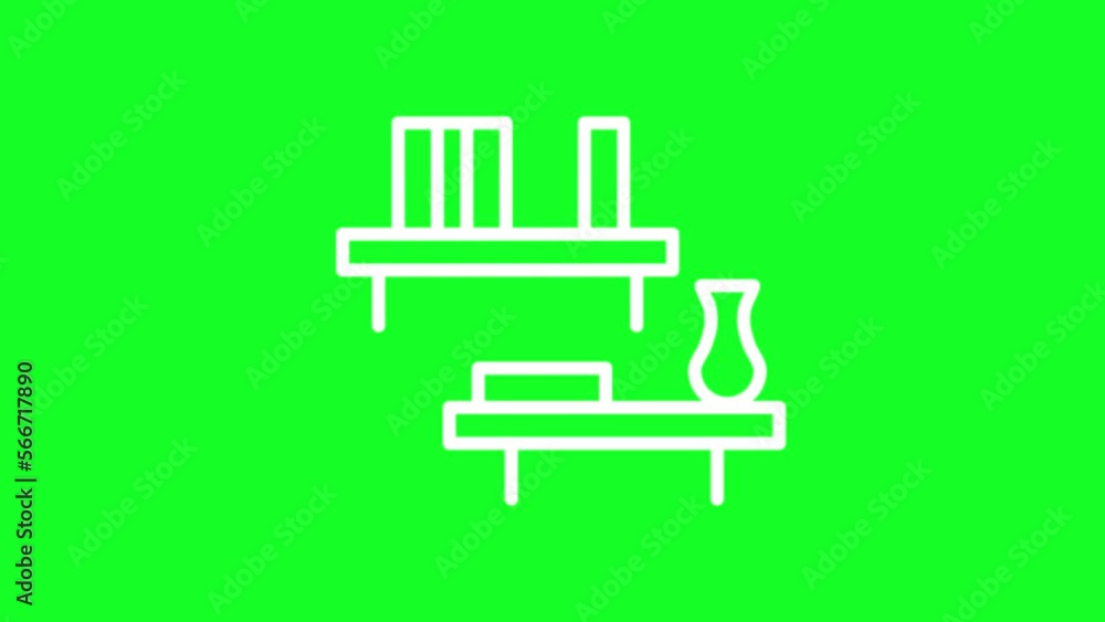 Animated wall shelf white line icon. Interior element. Furniture. Loop ...