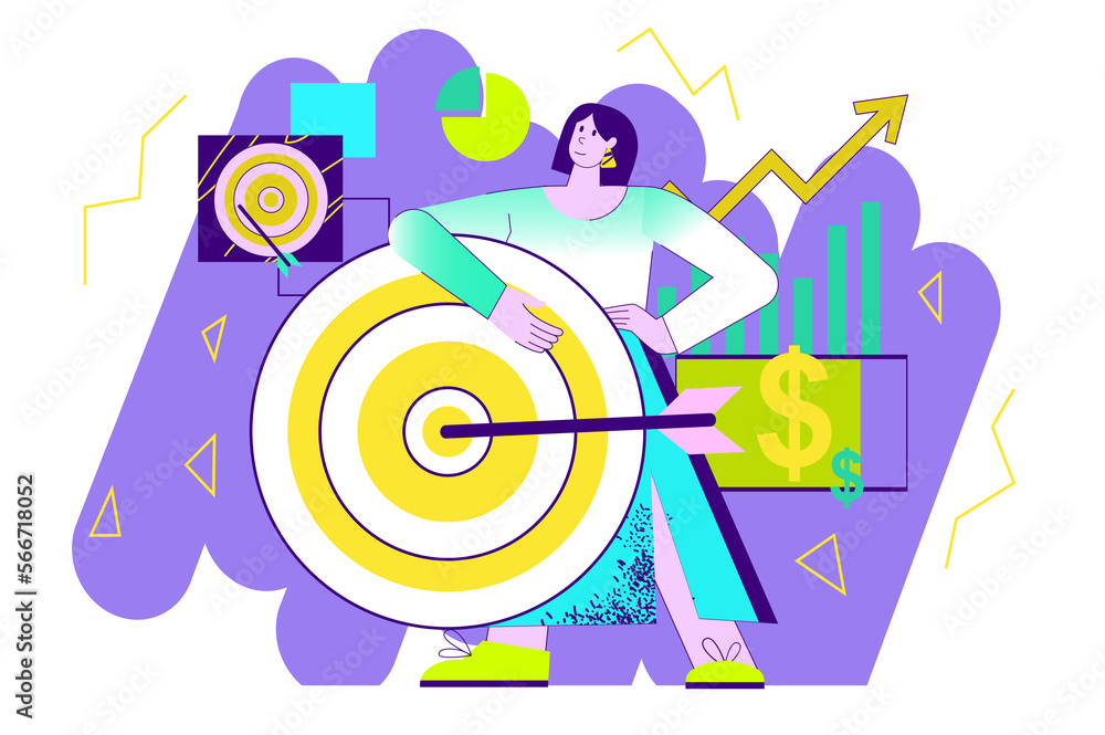 Business target violet concept with people scene in the flat cartoon ...