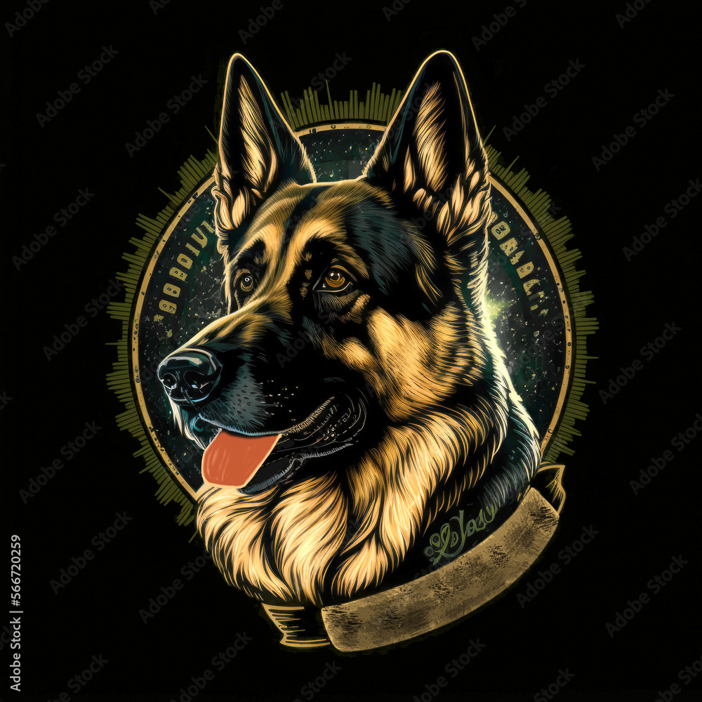 German shepherd head in a sign, black background. Generative AI Stock ...